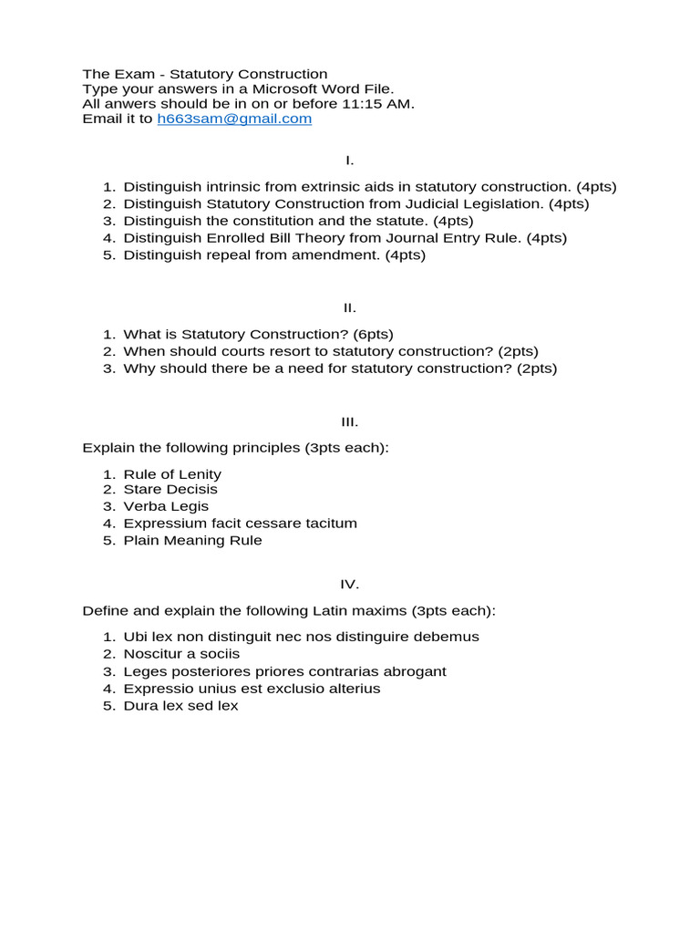 Statutory Construction Exam Guide | PDF | Statutory Interpretation ...