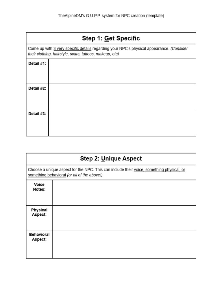 GUPP NPC Design PDF Template | PDF