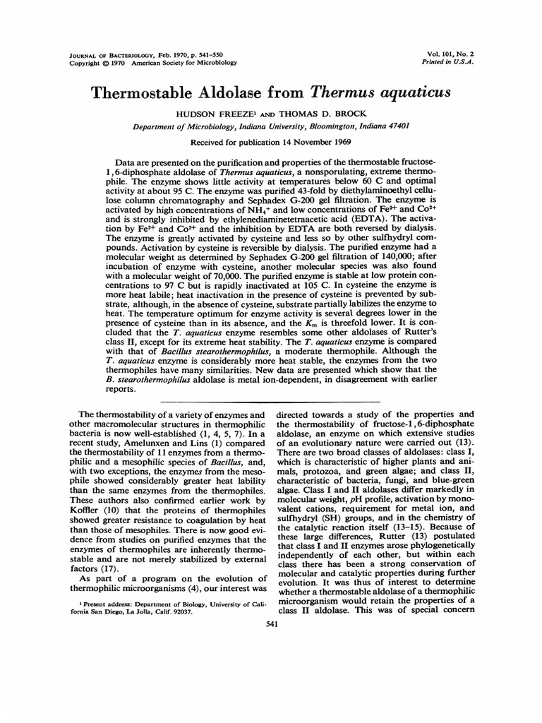 1970 J Bacteriol 101 (2) Freeze, Aldolasa Termoestable | PDF | Protein ...