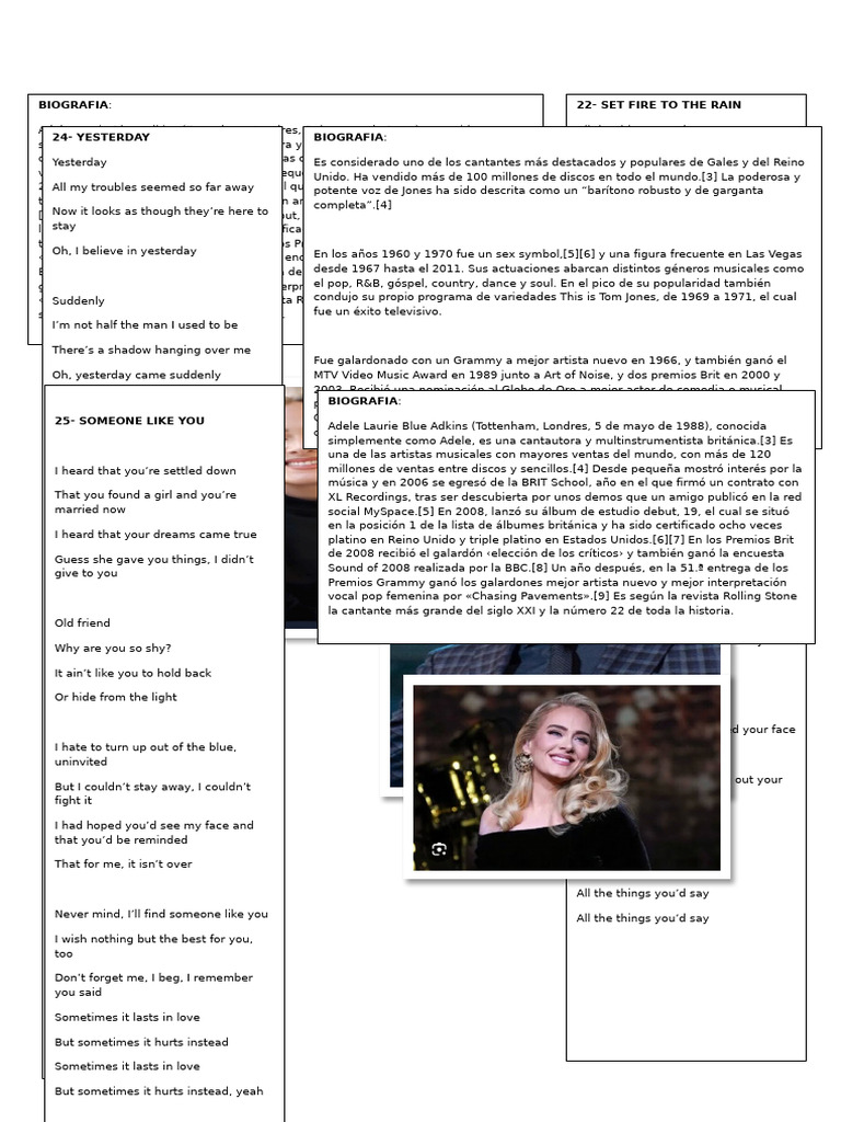 trabajo de ingles ( cancionero). | PDF | Adele | Musica Popular