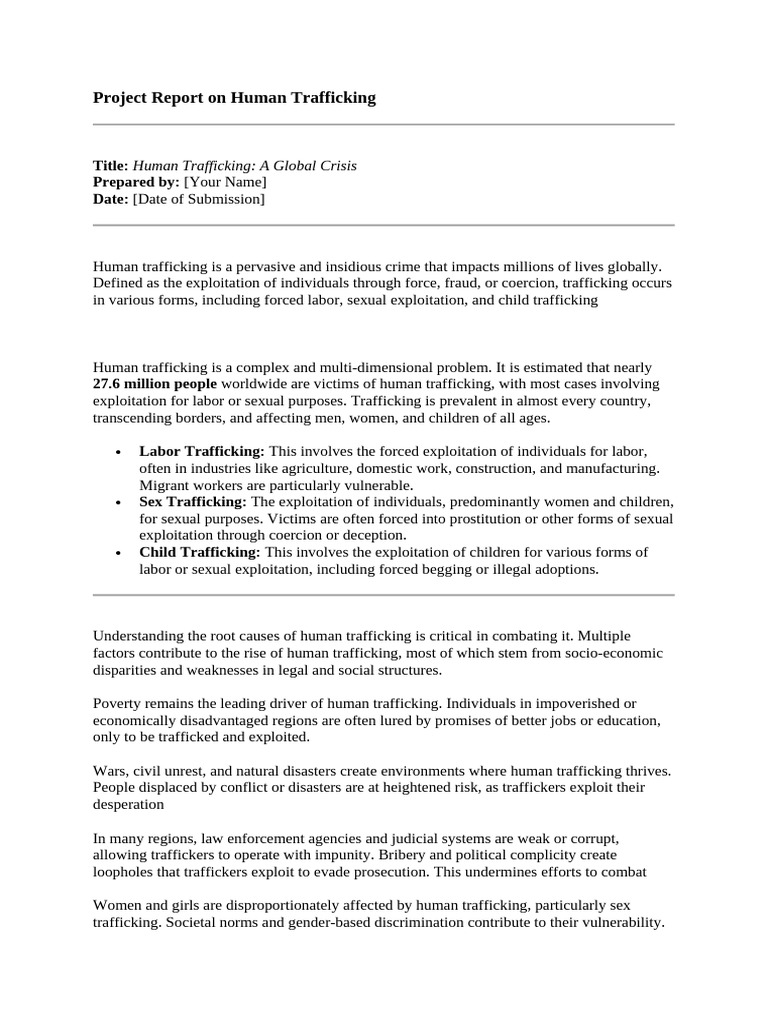 Project Report on Human Trafficking | PDF | Human Trafficking | Sexual ...