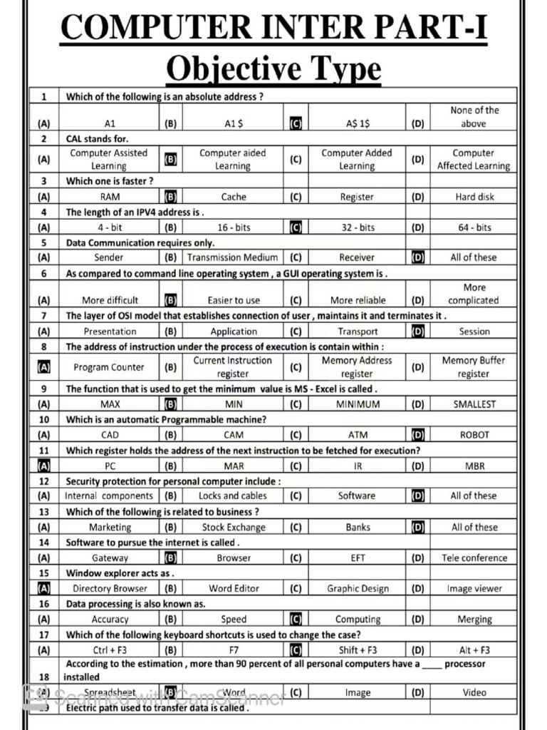 1st year computer mcqs | PDF