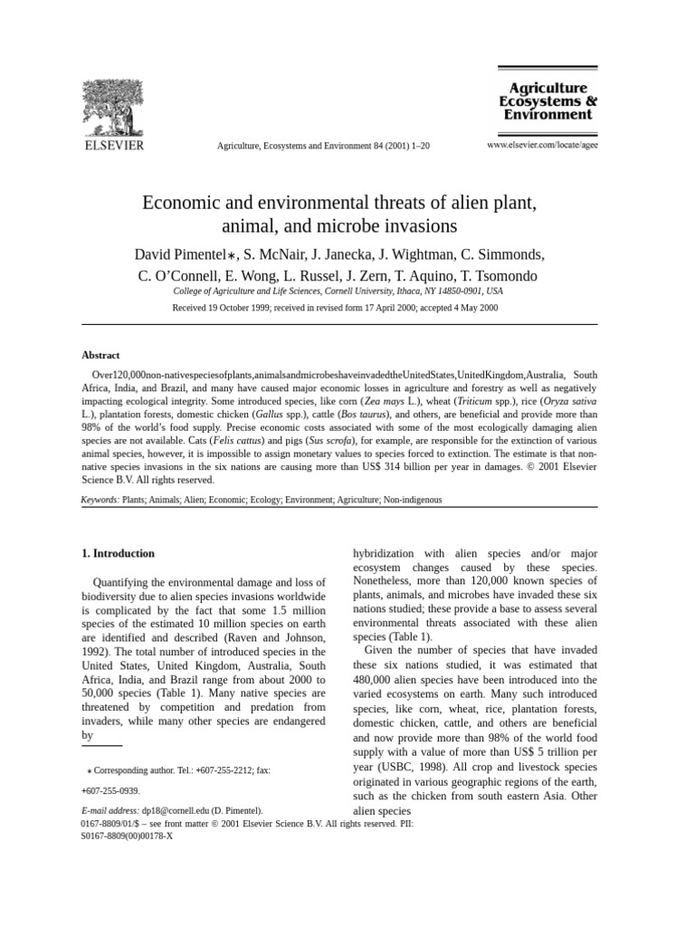 Economic and Environmental Threats of Alien Plant, Animal, and Microbe ...