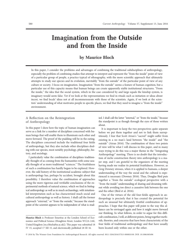 Imagination From The Outside and From The Inside: by Maurice Bloch ...