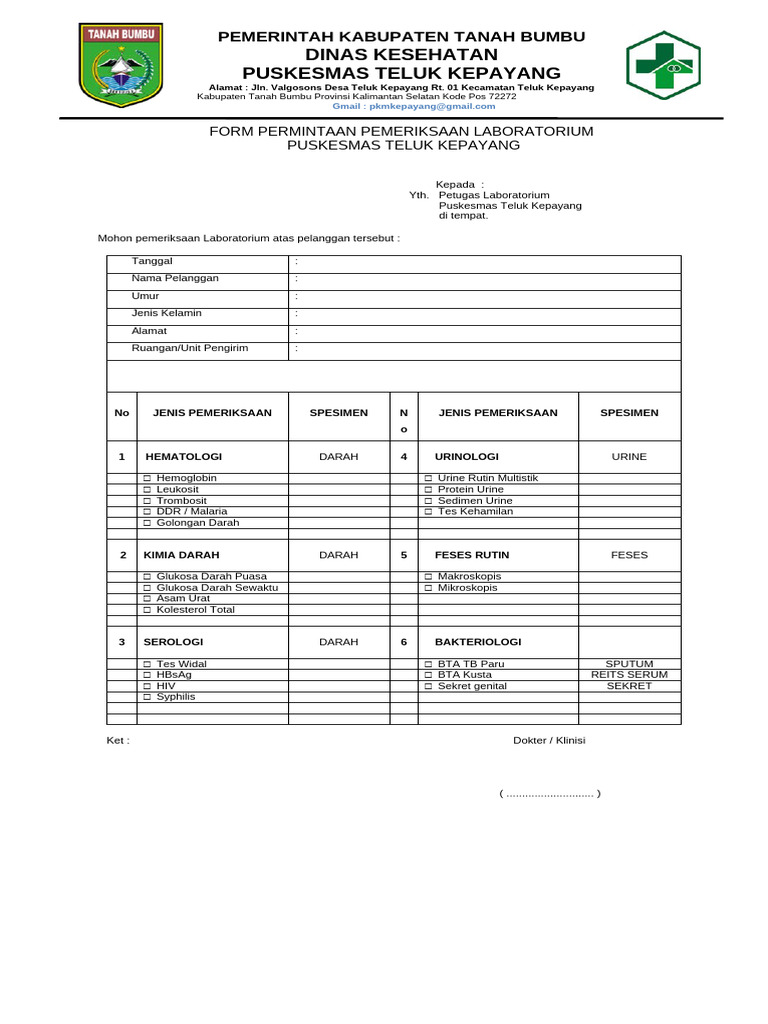 Form Internal Permintaan Pemeriksaan Lab | PDF | Sains & Matematika