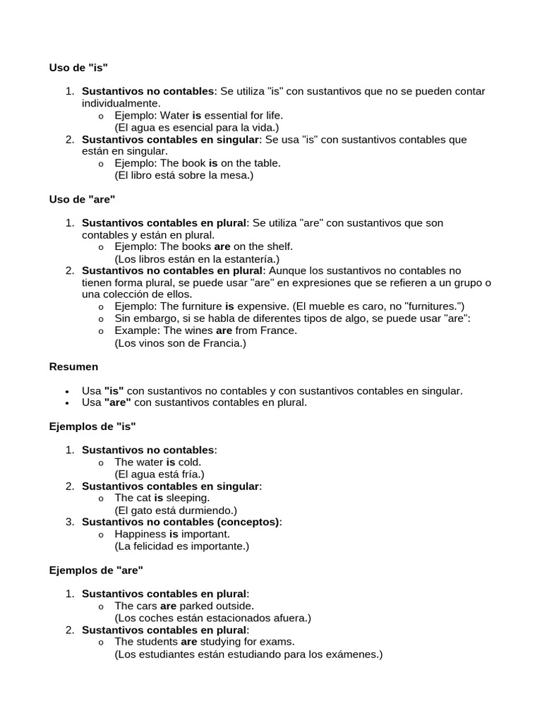 Uso de "is" y "are" en inglés | PDF | Sustantivo | Gramática