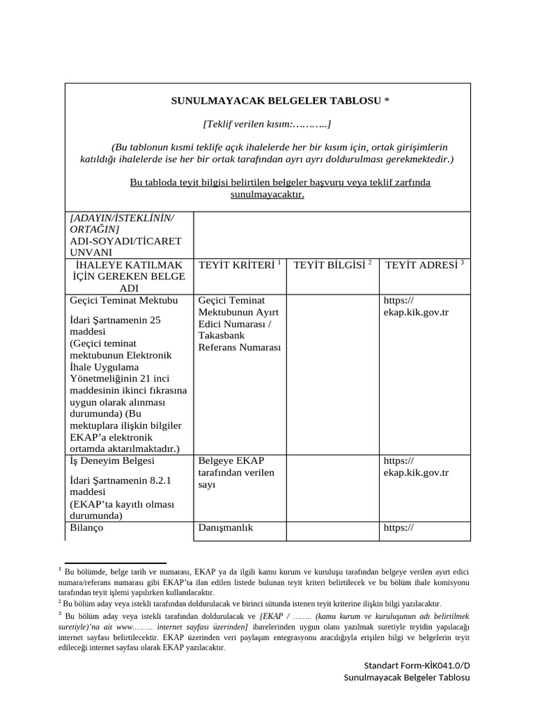 2024 1240740 Sunulmayacak Belgeler Tablosu KIK041 0 D | PDF