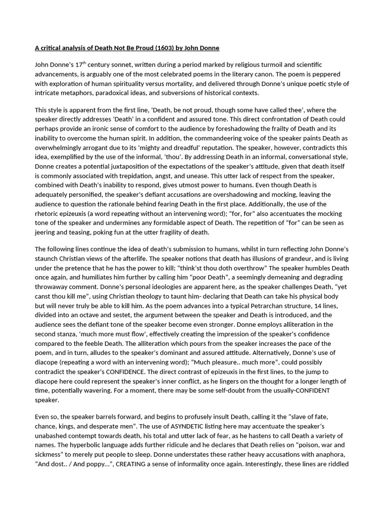 Analyzing John Donne's "Death Be Not Proud" | PDF | Poetry