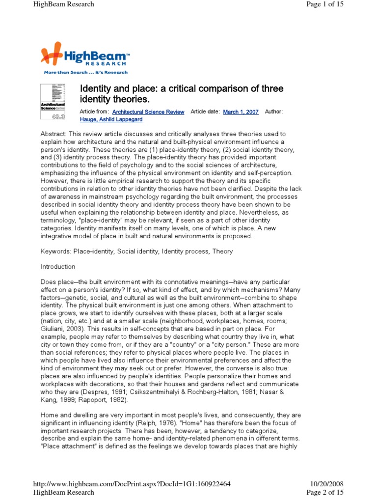 Place Identity | PDF | Identity (Social Science) | Social Group