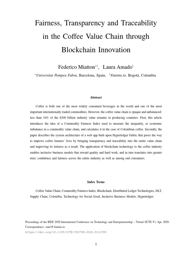 Fantine Blockchain Coffee | PDF | Coffee | Value (Economics)