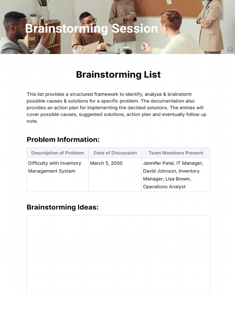 Free Brainstorming List Template | PDF