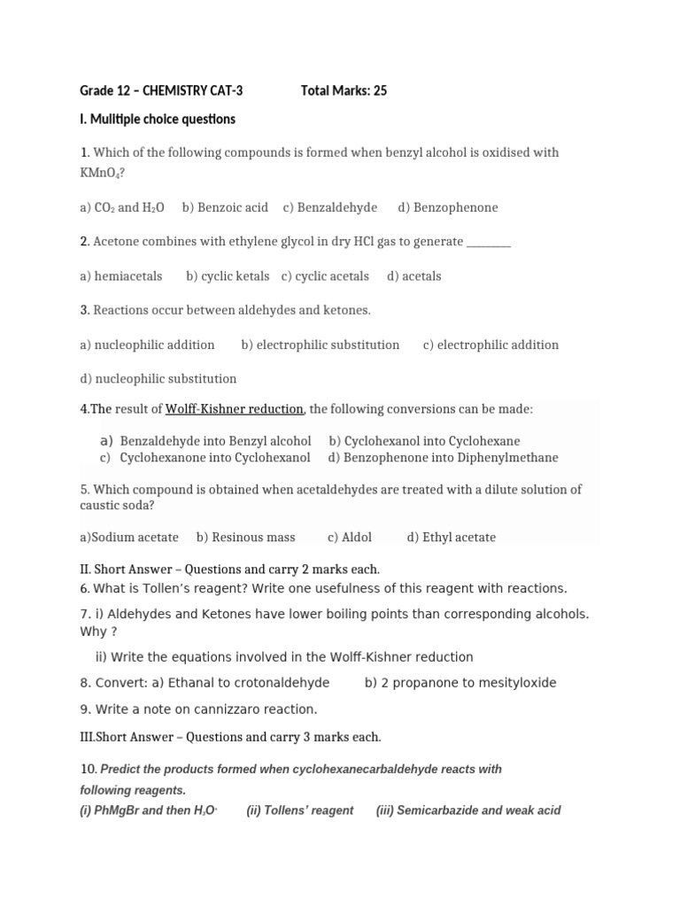 Grade 12 CAT 5 Aldehyde Ketone Carboxylic Acid | PDF
