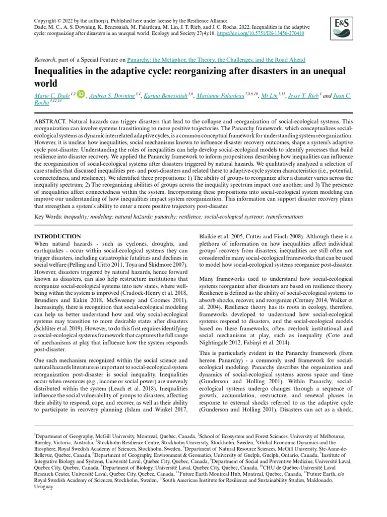 Inequalities in The Adaptive Cycle: Reorganizing After Disasters in An ...
