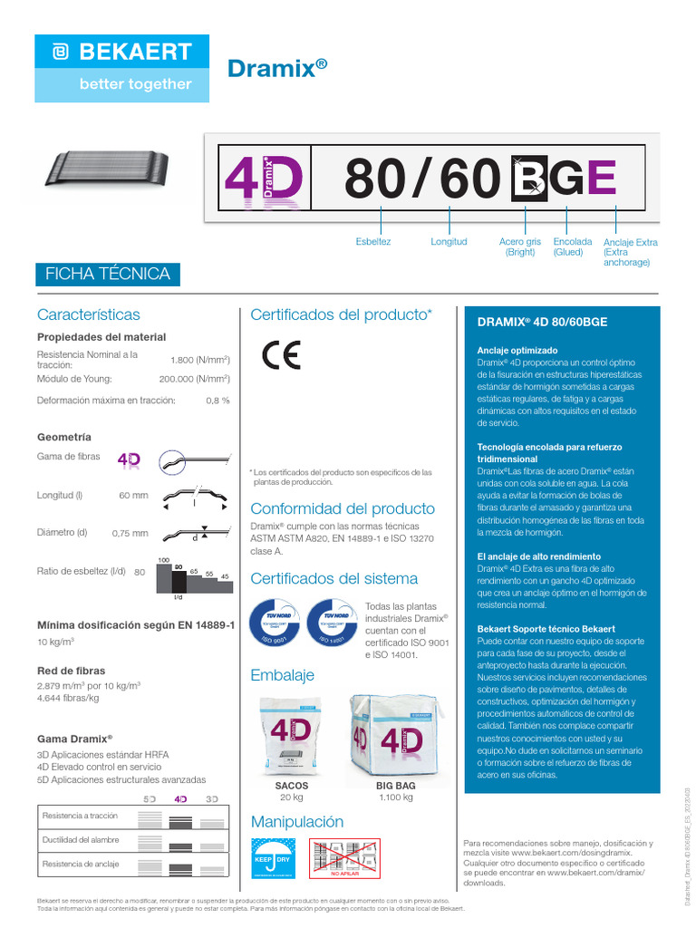 Datasheet - Dramix 4D 8060BGE - ES | PDF | Hormigón | Acero