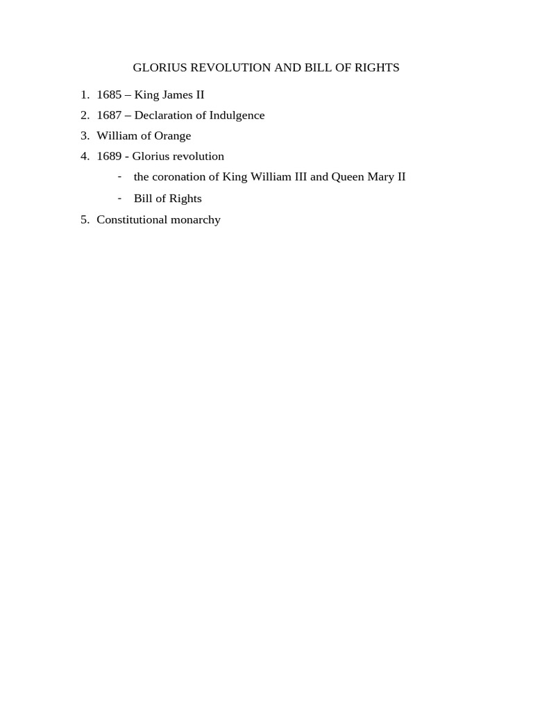 Glorius Revolution and Bill of Rights - Handouts | PDF | Travel