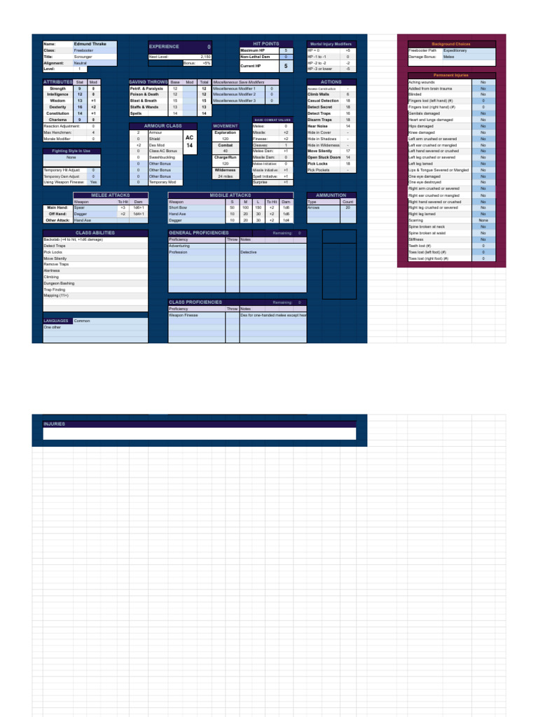 Freebooter_1_ACKS_Character_Sheet | PDF