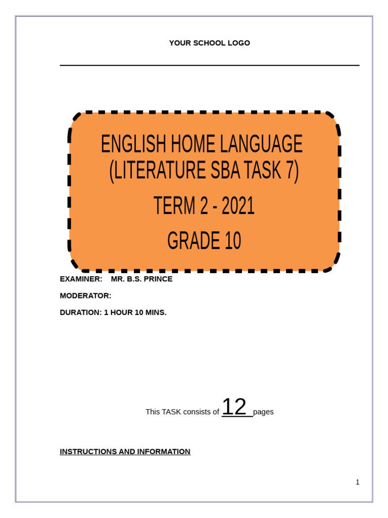Grade 10 Literature SBA Task Overview | PDF | Characters In Romeo And ...