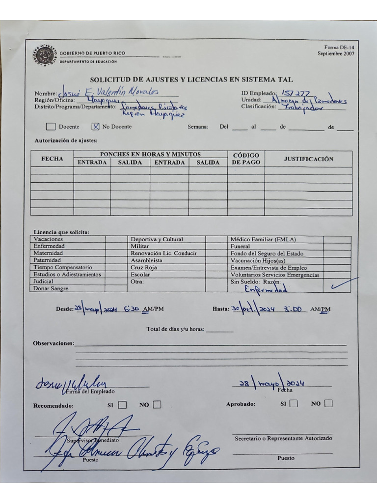 forma DE-14 solicitud de ajustes | PDF