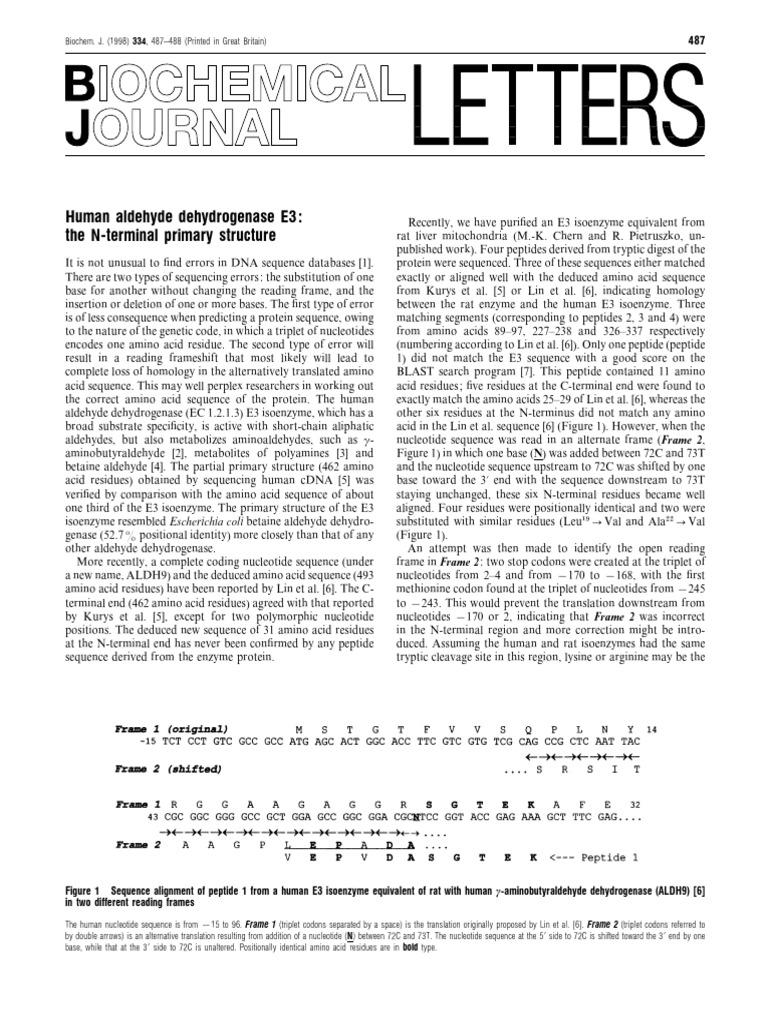 1998 Biochem J Letters 334 (2) Chern | PDF | Amino Acid | Genetic Code