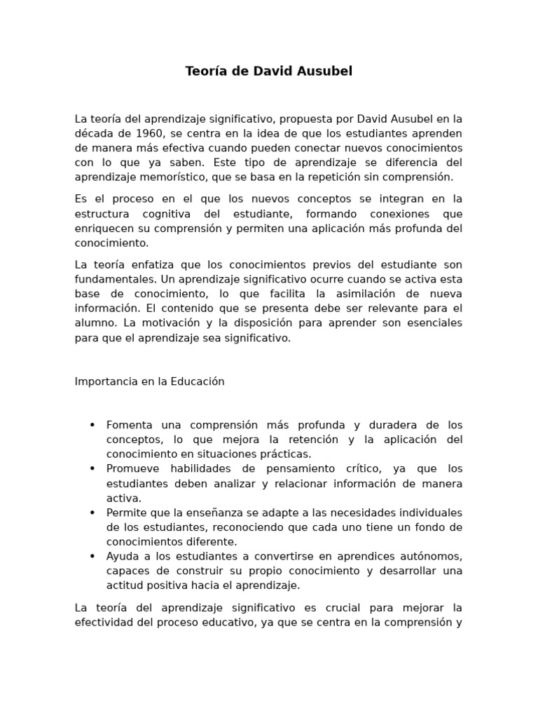 Teoría de David Ausubel | PDF | Aprendizaje | Enseñando