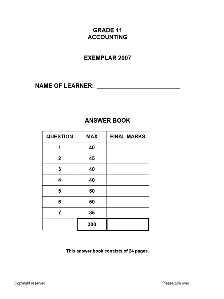 Final Ans Book - Acc Gr11 Eng 2007 | PDF | Book Value | Equity (Finance)