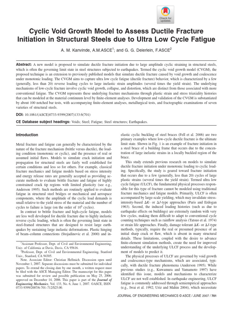 Deierlein Kanvinde 2007 Cyclic Void Growth Model To Assess Ductile ...