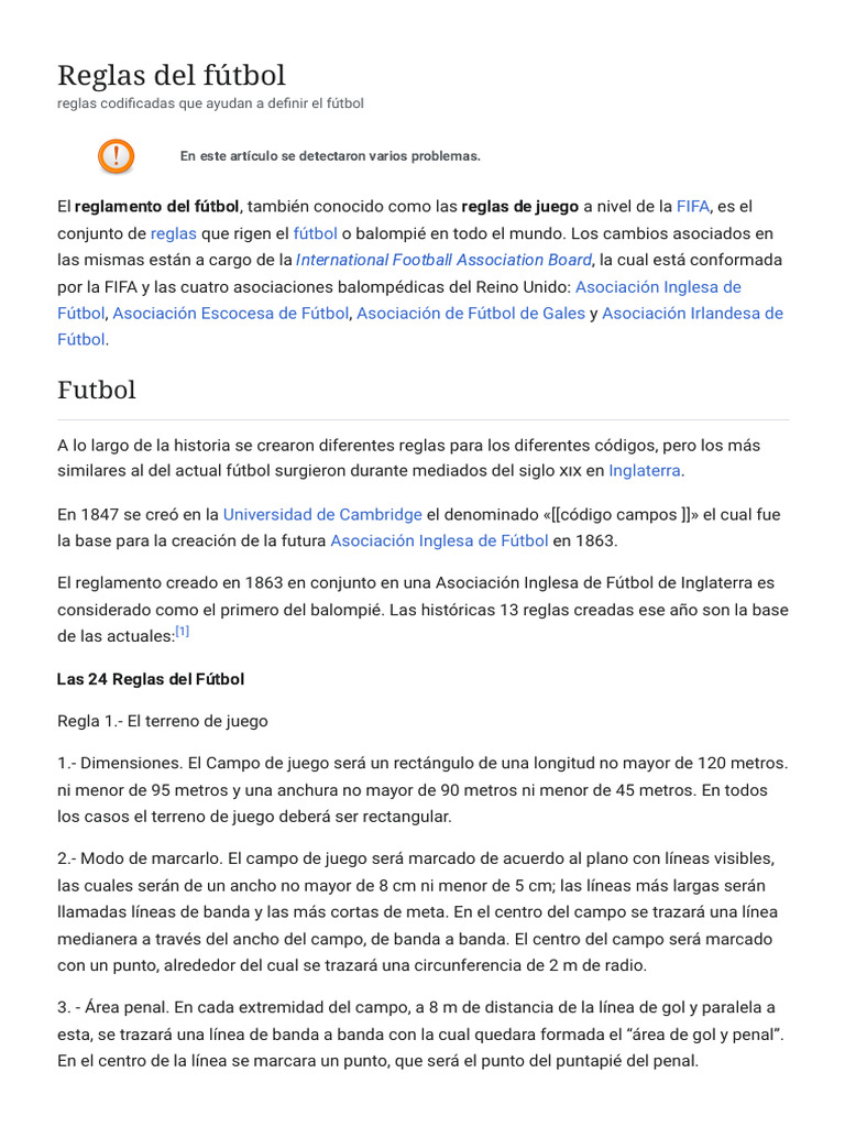 Reglas Del Fútbol - Wikipedia, La Enciclopedia Libre | PDF | Asociación ...