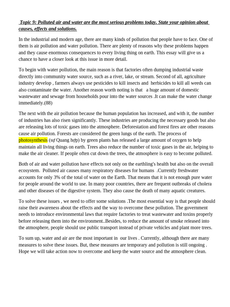topic pollution | PDF | Water Pollution | Pollution