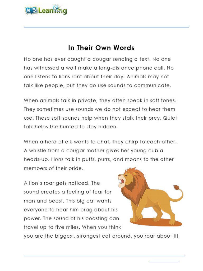 Grade 3 Story in Their Own Words | PDF | Cougar