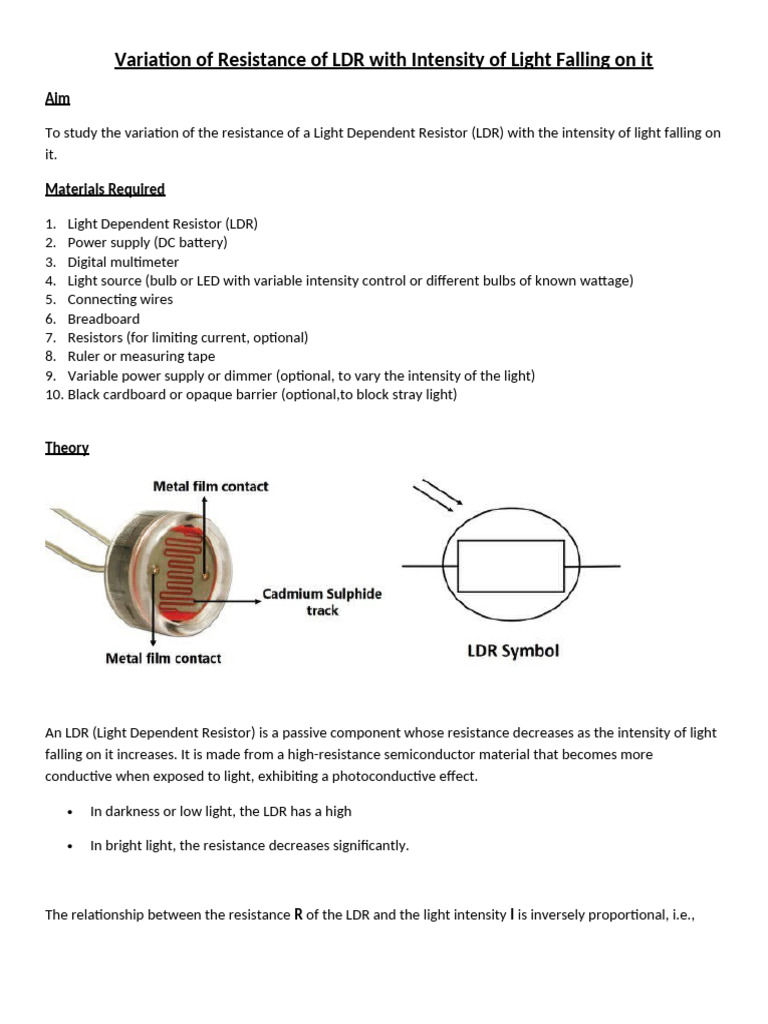 LDR PROJECT | PDF | Electrical Resistance And Conductance | Resistor LDR PROJECT | PDF | Electrical Resistance And Conductance | Resistor