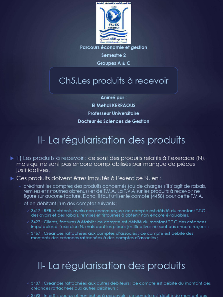 Comptabilisation des produits à recevoir | PDF | Facture | Comptabilité