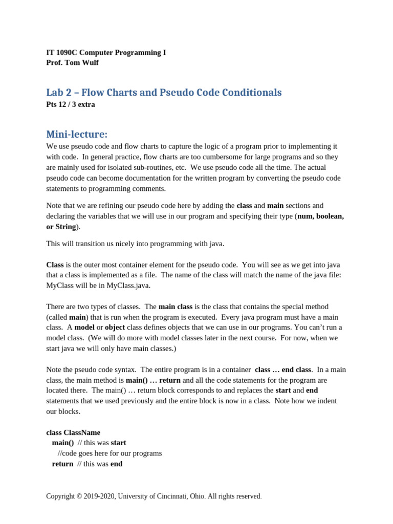 Lab 02 Conditional Flow Charts And Pseudo Code Fall 2019 20 Pdf Boolean Data Type Software