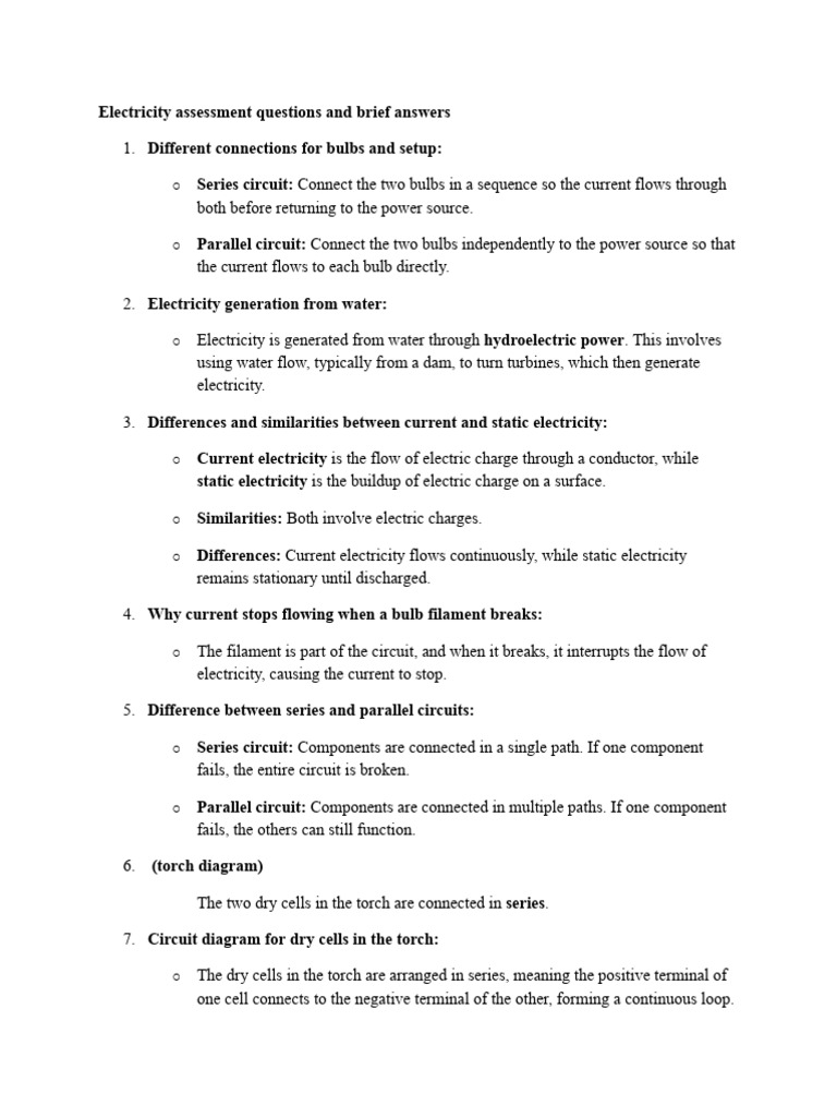 Electricity Assessment Questions and Brief Answers | PDF | Series And ...