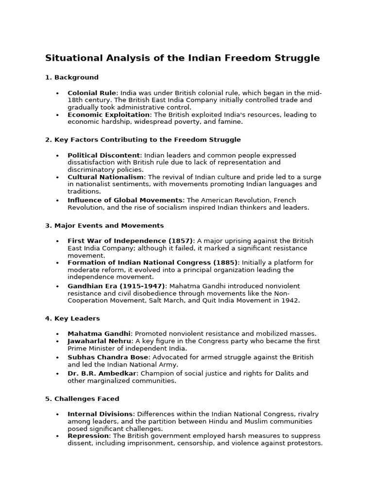 Situational Analysis of the Indian Freedom Struggle | PDF | Indian Independence Movement ...