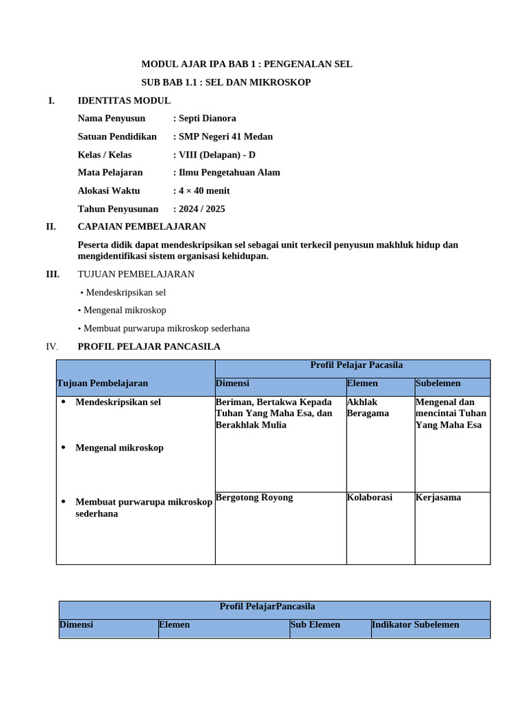 7.bab 1 Modul Pengenalan Sel | PDF