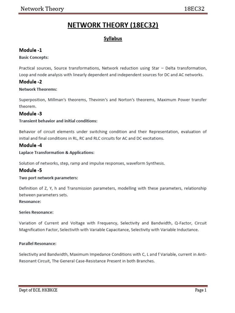 Network Theory M1 | PDF | Electrical Network | Electrical Impedance