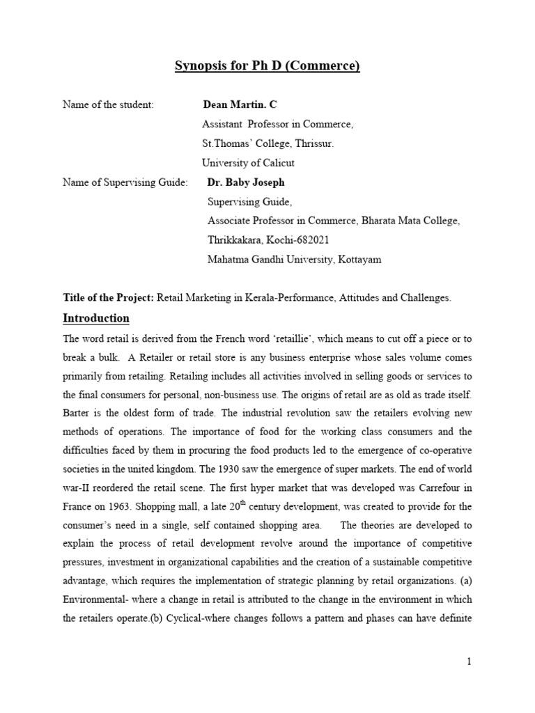 Synopsis For PH D Commerce | PDF