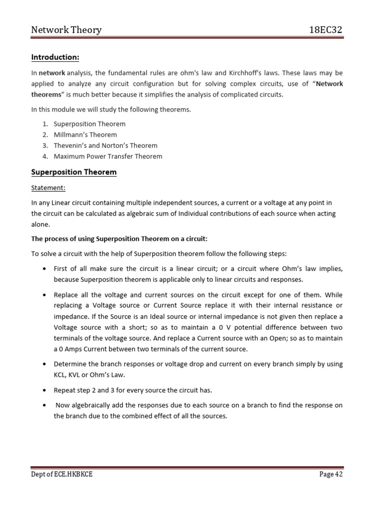 Network Theory M2 18EC32 | PDF | Electrical Network | Electrical Impedance