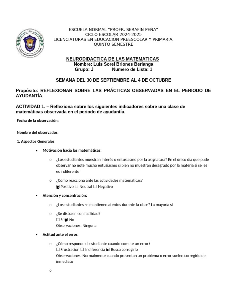 Reflexión Sobre Ayudantia Gabriel | PDF | Matemáticas | Aprendizaje
