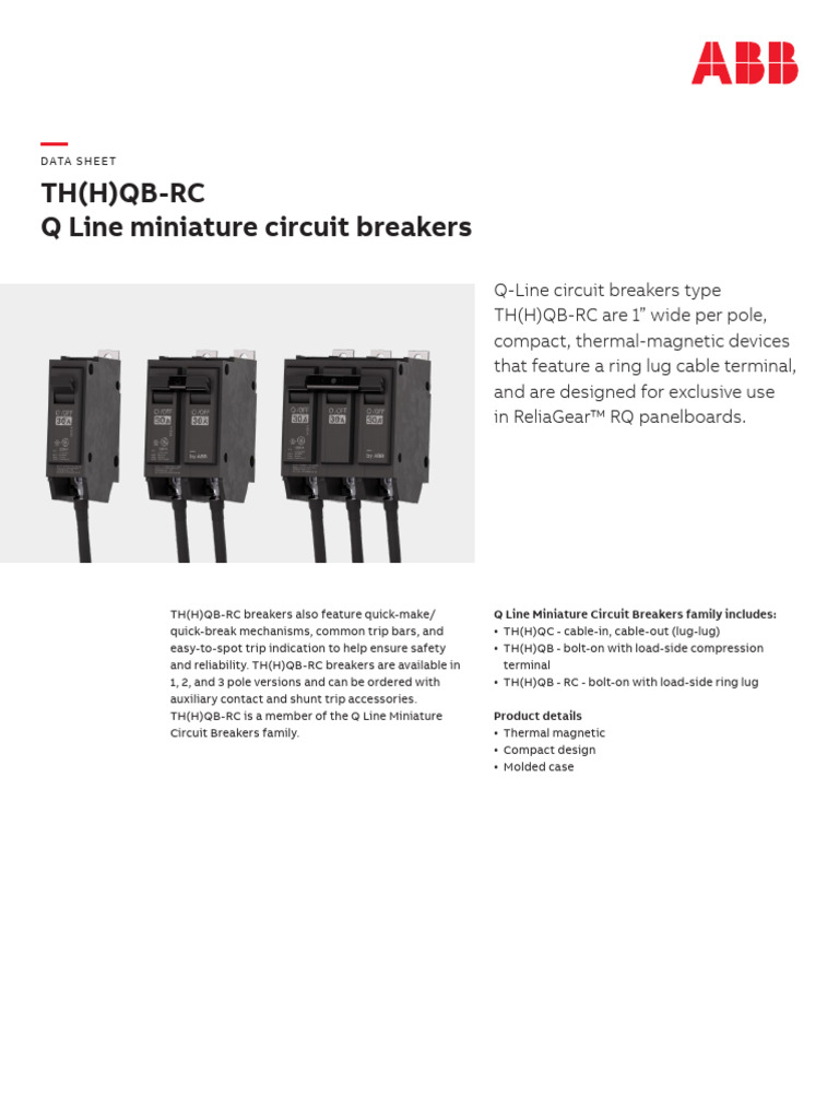 THHQB-RC+circuit+breakers+DS+1TQC113200E0006+REV A+JAN+2023 | PDF ...