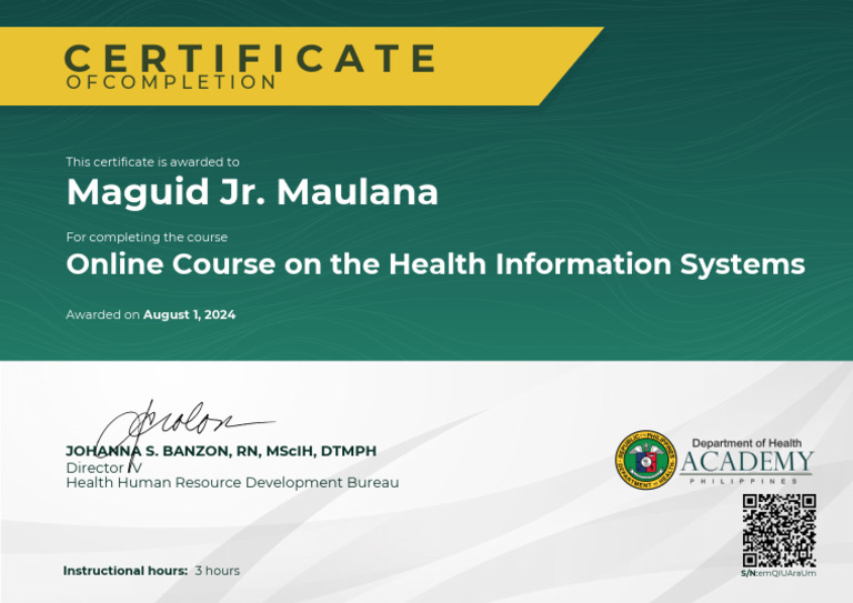 Health Information Systems Course Certificate | PDF