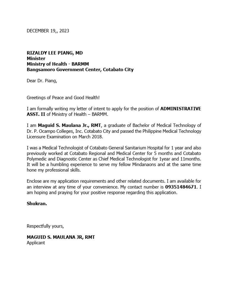 Application Letter Mau Moh | PDF