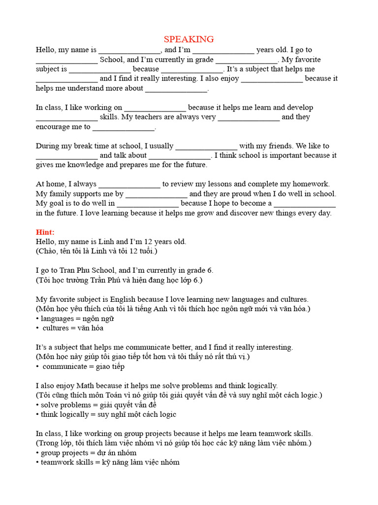 Grade 6 School Speaking | PDF
