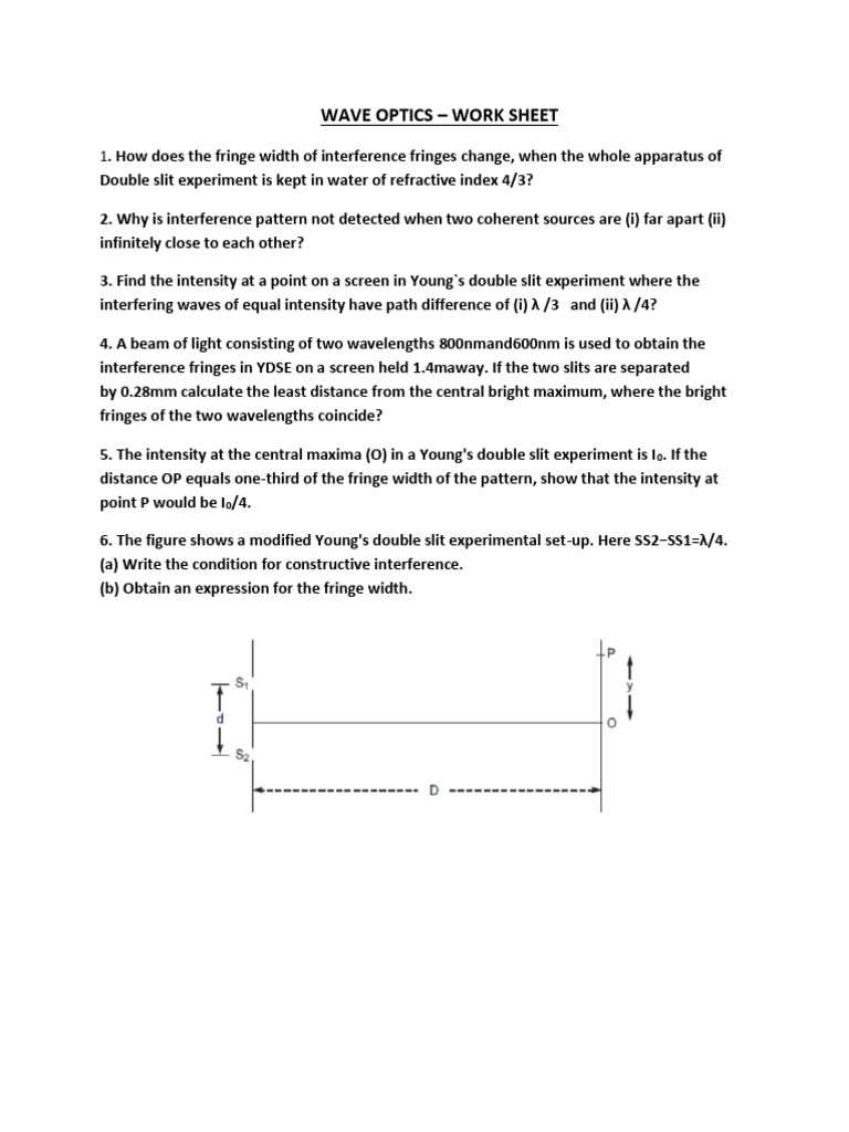 Wave Optics Work Sheet 1 | PDF