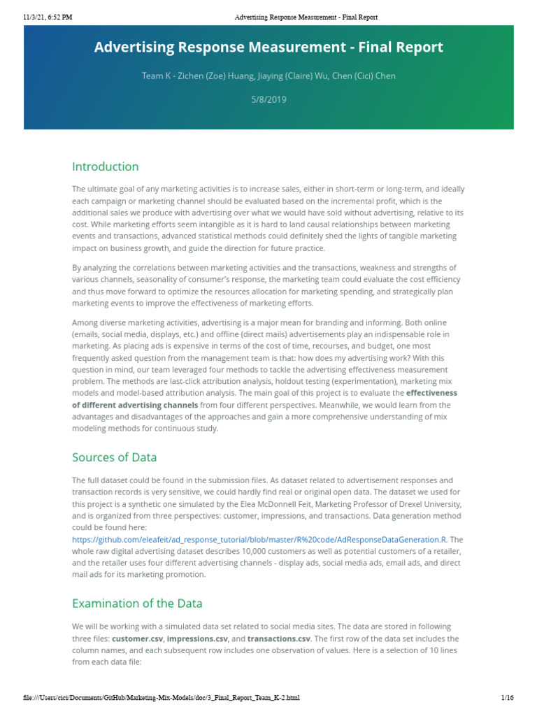 PDF Final Report | PDF | Linear Regression | Marketing