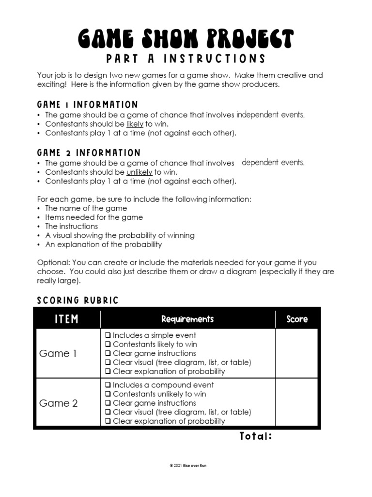 Probability - Design A Game For A Game Show | PDF | Sports & Recreation ...