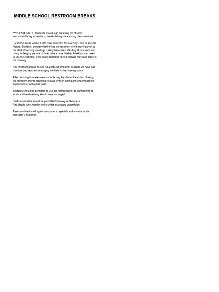 Middle School Restroom Breaks - Google Docs | PDF