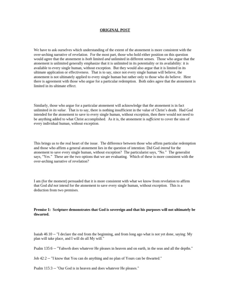 Limited Atonement Post | PDF | Christian Belief And Doctrine | Theology