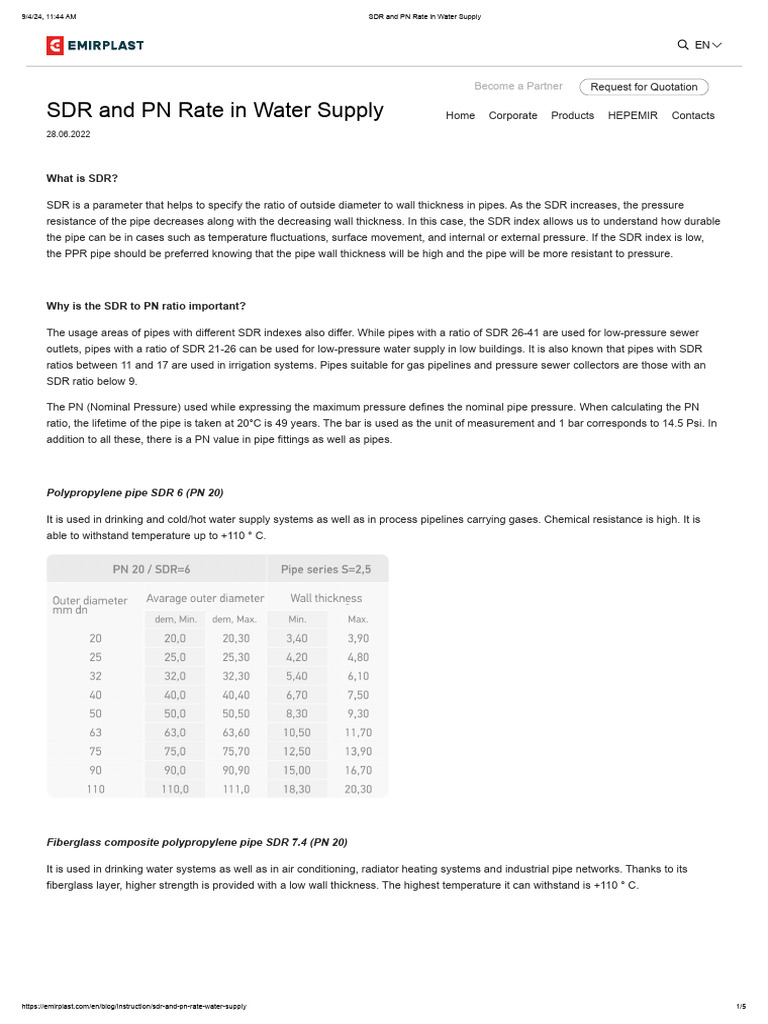 SDR and PN Rate in Water Supply | PDF | Pipe (Fluid Conveyance) | Water