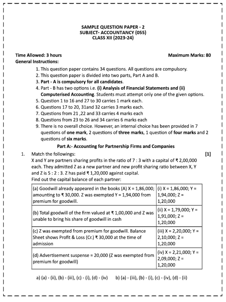 Accountancy Class Xii Sample Paper 02 | PDF | Finance & Money Management